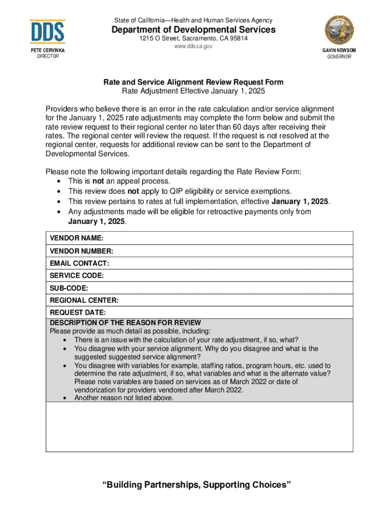 Fillable Online Rate and Service Alignment Review Request Form Fax ...