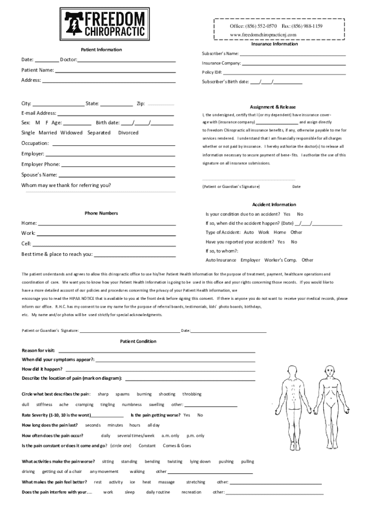 Fillable Online Chiropractic Patient Intake Form Fax Email Print ...