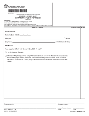 Fillable Online Outpatient Infusion Port Flush - Doctor's Orders Fax ...