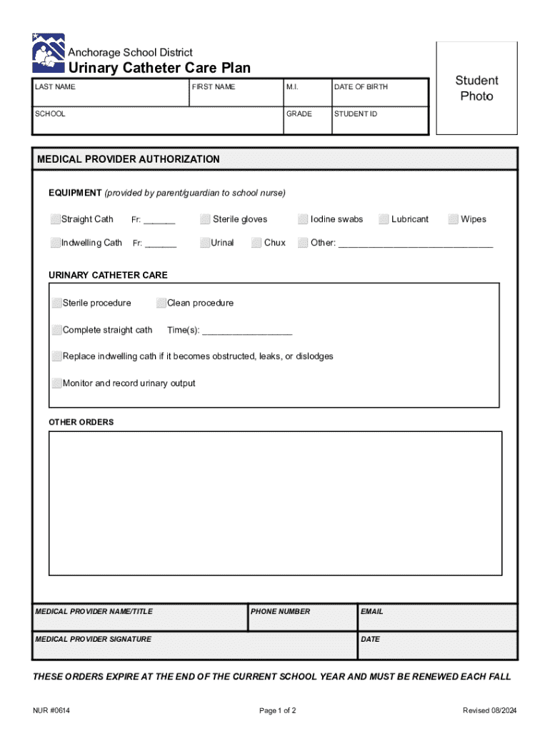 Fillable Online Anchorage School District Urinary Catheter Care Plan ...