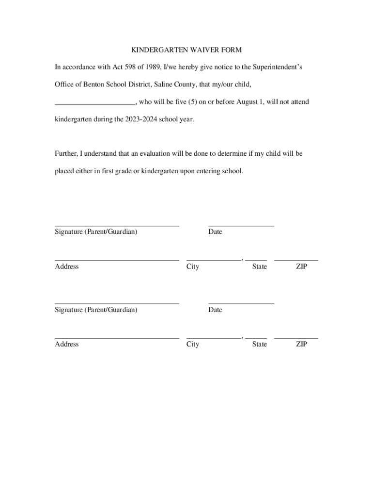 Fillable Online Kindergarten Waiver Fax Email Print - pdfFiller