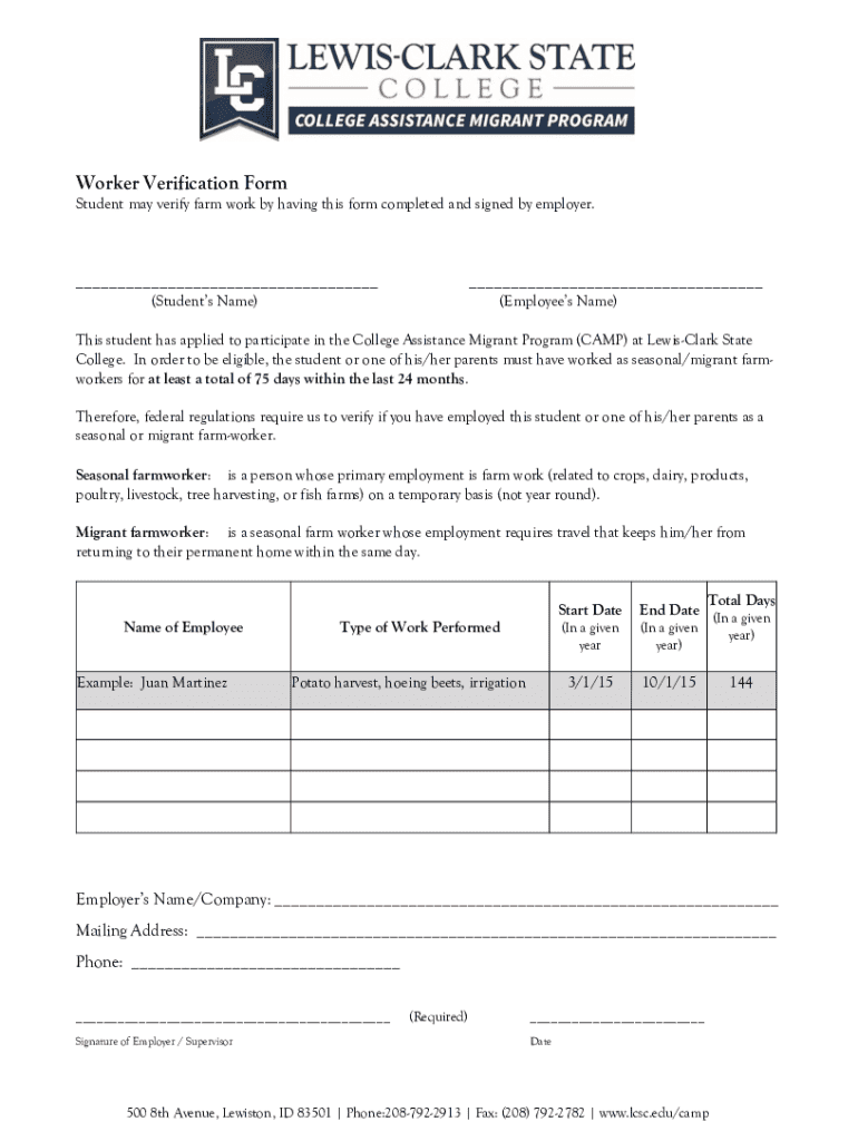 Fillable Online Worker Verification Form Fax Email Print - pdfFiller