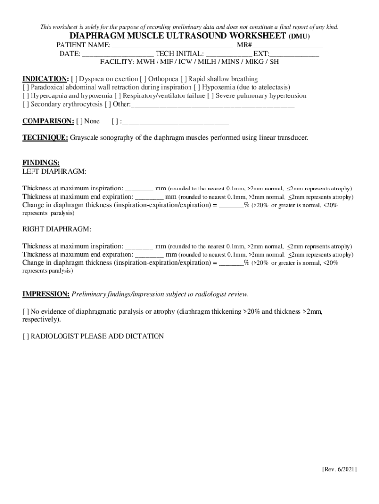 Fillable Online Diaphragm Muscle Ultrasound Worksheet Fax Email Print ...