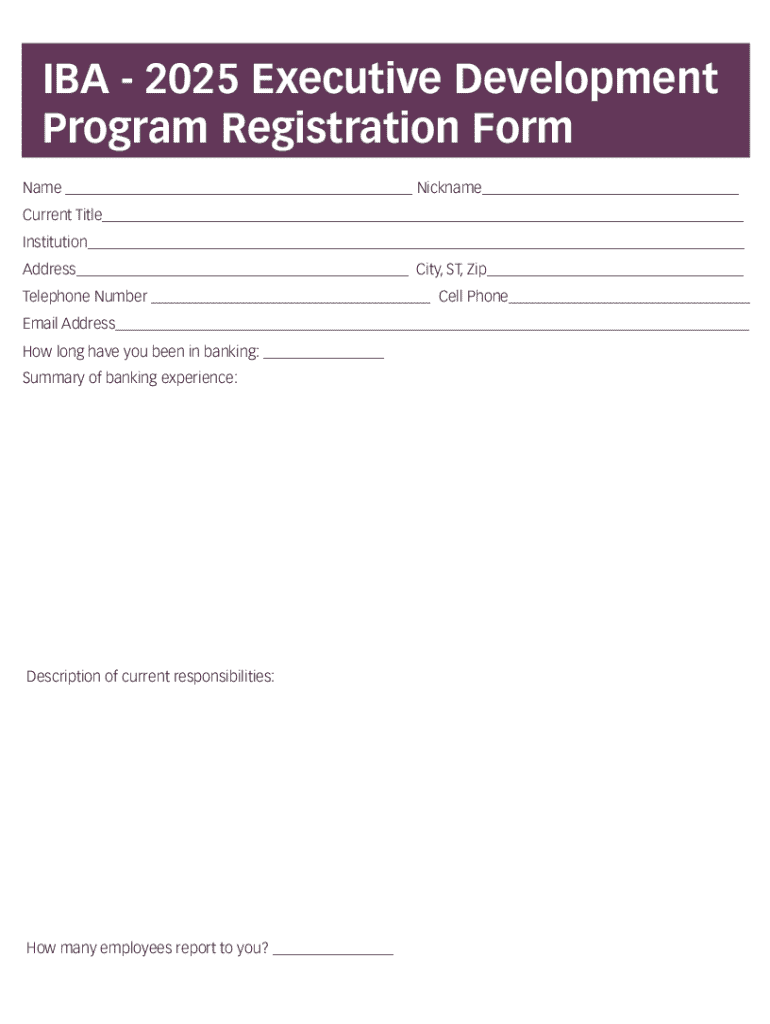 Fillable Online Iba - 2025 Executive Development Program Registration ...