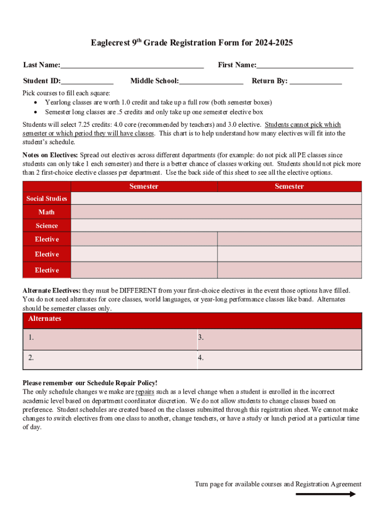 Fillable Online Eaglecrest 9th Grade Registration Form Fax Email Print - pdfFiller