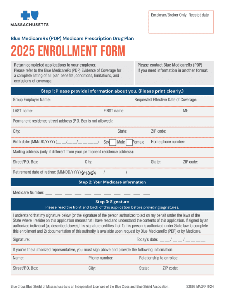 Fillable Online Blue Medicarerx (pdp) Enrollment Form Fax Email Print ...