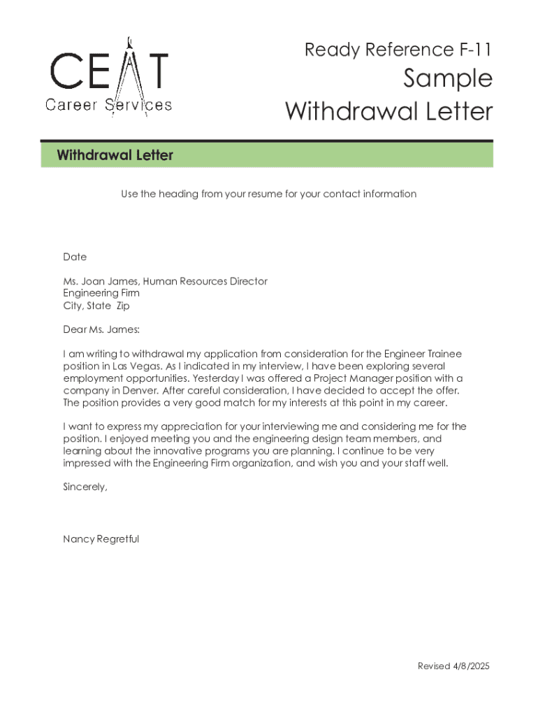 Fillable Online Sample Withdrawal Letter Fax Email Print - pdfFiller