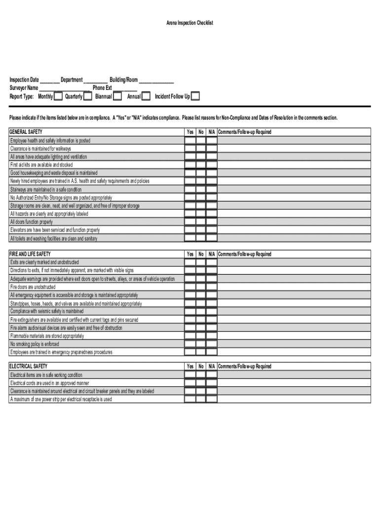 Fillable Online Arena Inspection Checklist Fax Email Print - pdfFiller