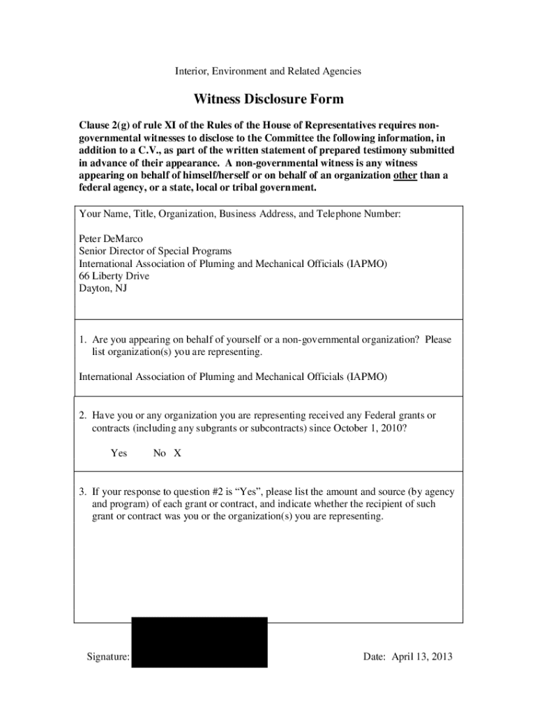 Fillable Online Witness Disclosure Form Fax Email Print - pdfFiller
