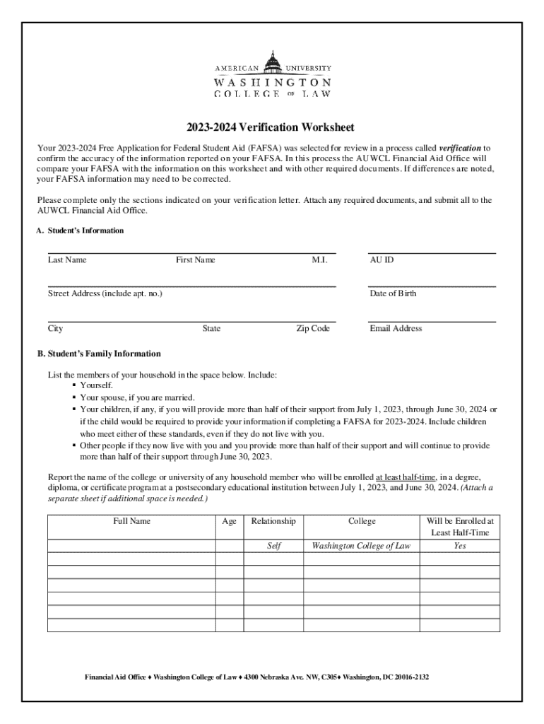 Fillable Online 2023-2024 Verification Worksheet Fax Email Print ...