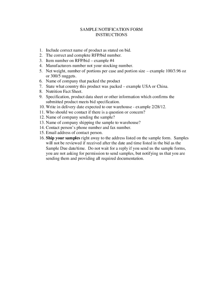 Fillable Online Sample Notification Form for Rfp/bid#180902 Fax Email ...