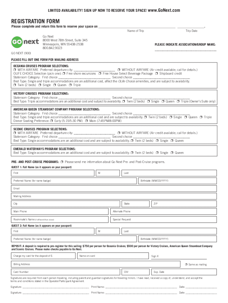 Fillable Online Go Next Trip Registration Form Fax Email Print - pdfFiller