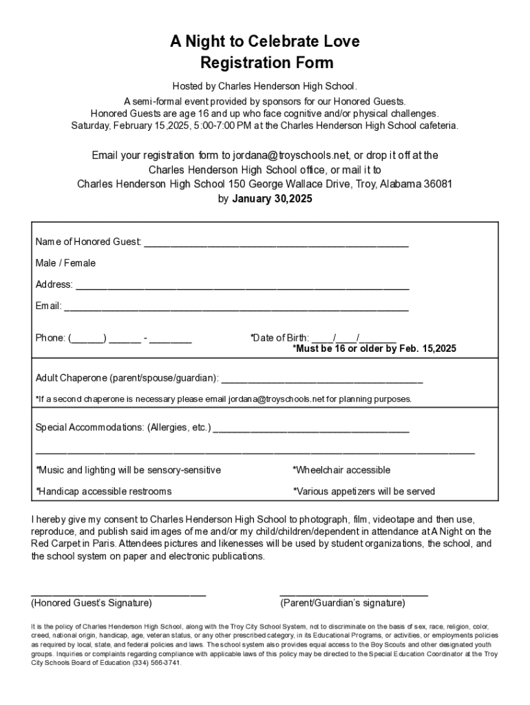 Fillable Online a Night to Celebrate Love Registration Form Fax Email Print - pdfFiller