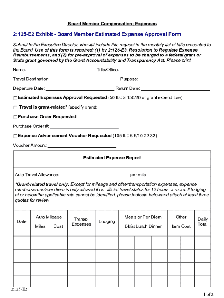 Fillable Online Board Member Estimated Expense Approval Form Fax Email ...