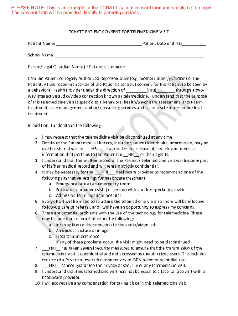 Fillable Online Tchatt Patient Consent for Telemedicine Visit Fax Email Print - pdfFiller
