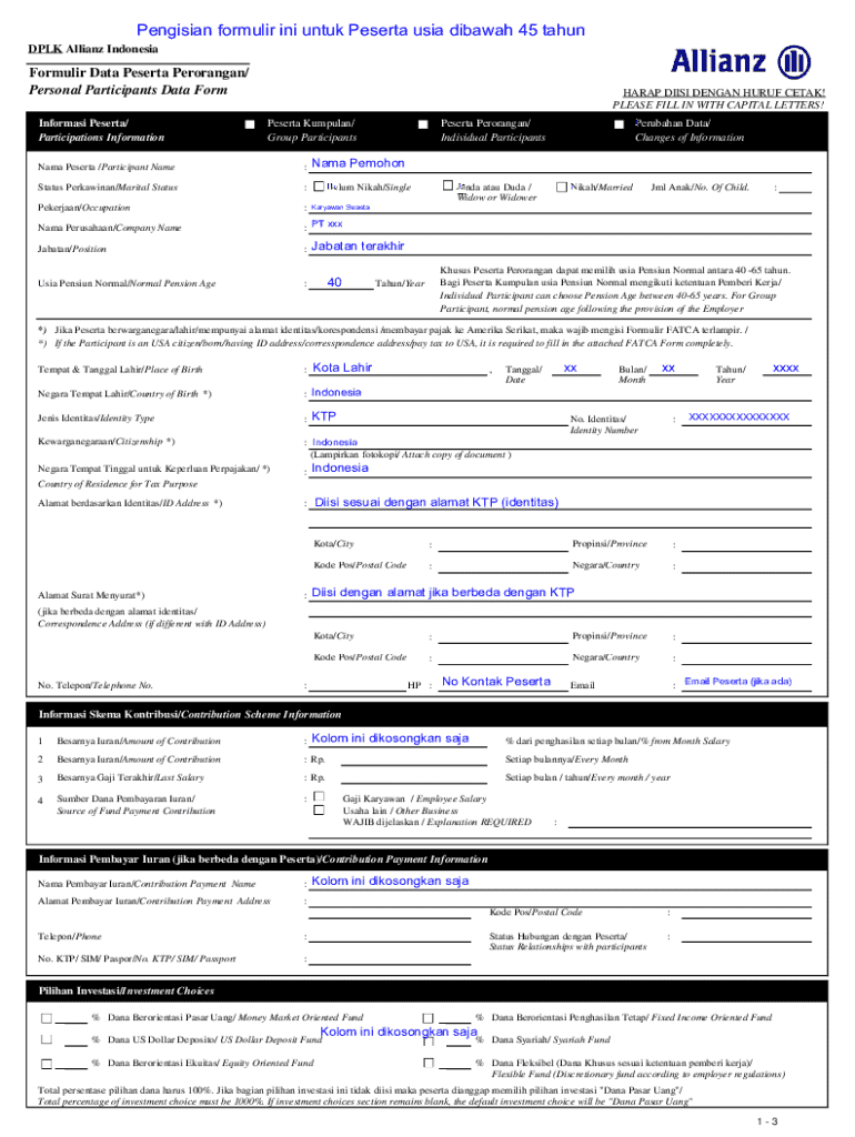 Fillable Online Dplk Allianz Indonesia Fax Email Print - pdfFiller