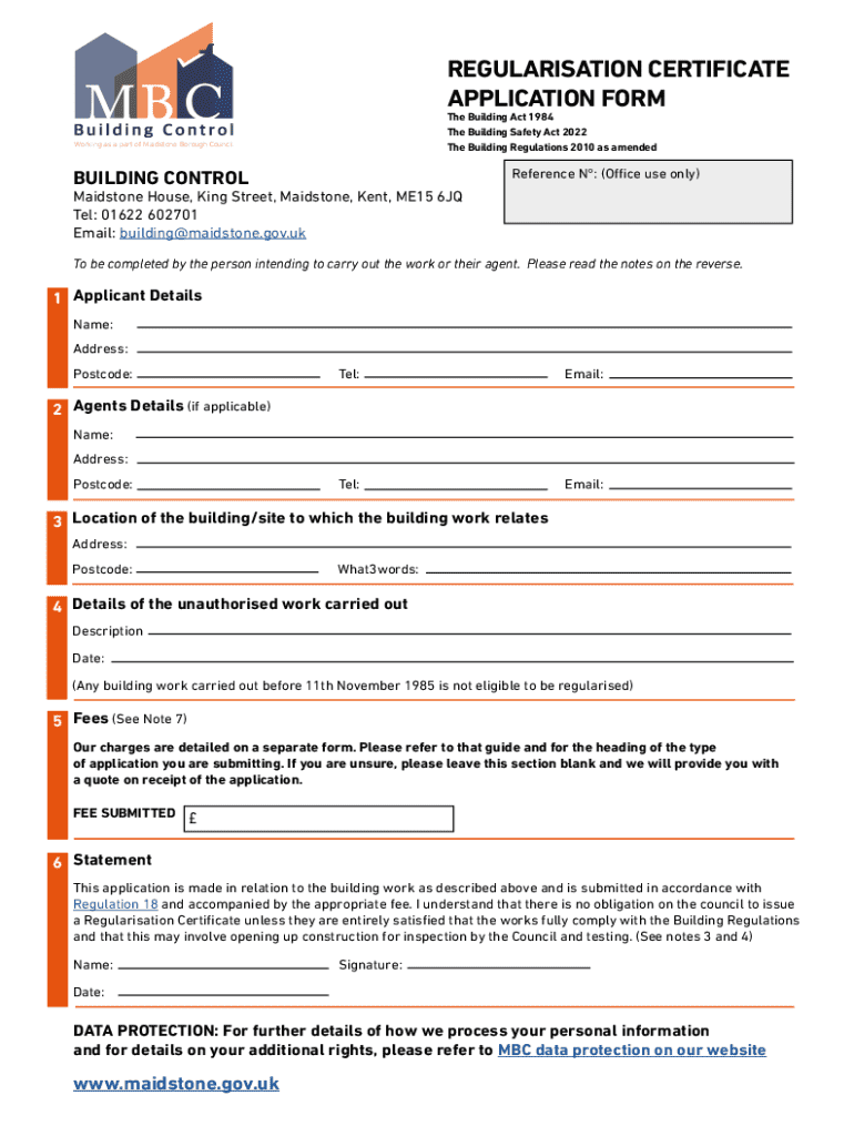 Fillable Online Regularisation Certificate Application Fax Email Print Pdffiller