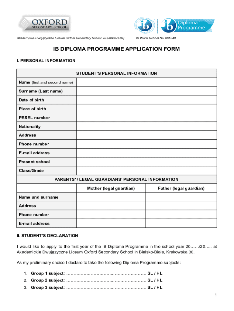 Fillable Online Ib Diploma Programme Application Form Fax Email Print - pdfFiller