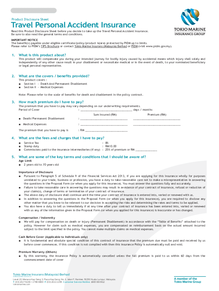 Fillable Online Travel Personal Accident Insurance Fax Email Print - pdfFiller