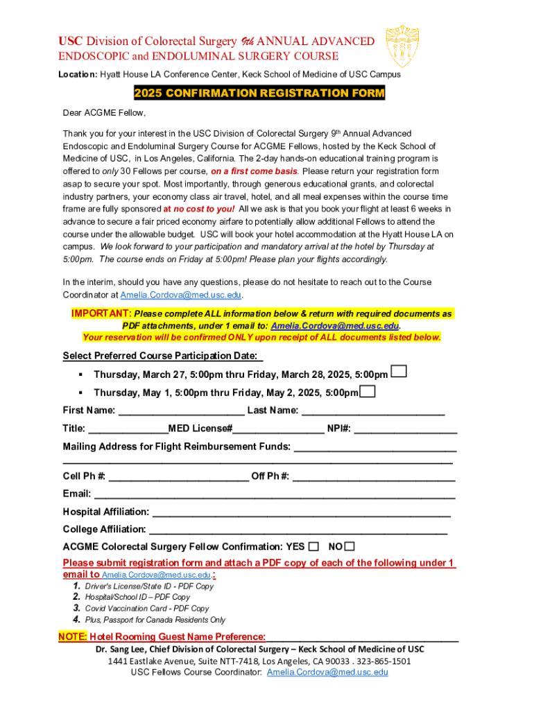 Fillable Online Usc Division of Colorectal Surgery 9th Annual Advanced Endoscopic and ...