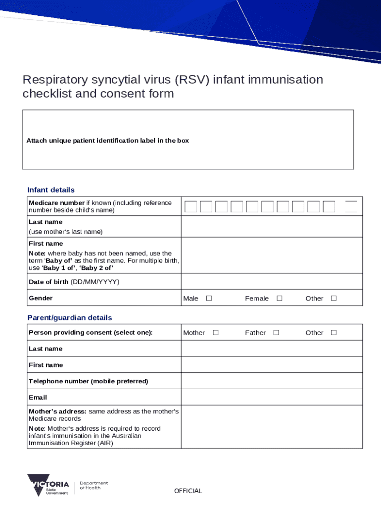 Respiratory Syncytial Virus (rsv) Infant Immunisation Checklist and ...