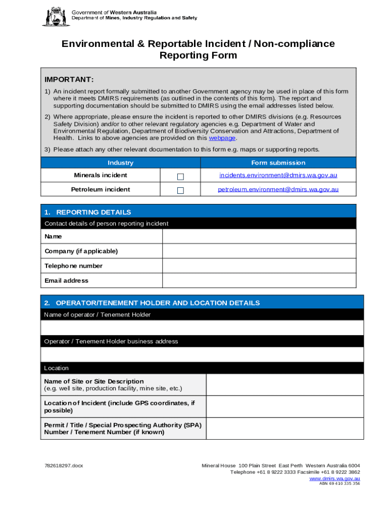 Environmental & Reportable Incident / Non-compliance Reporting Doc ...