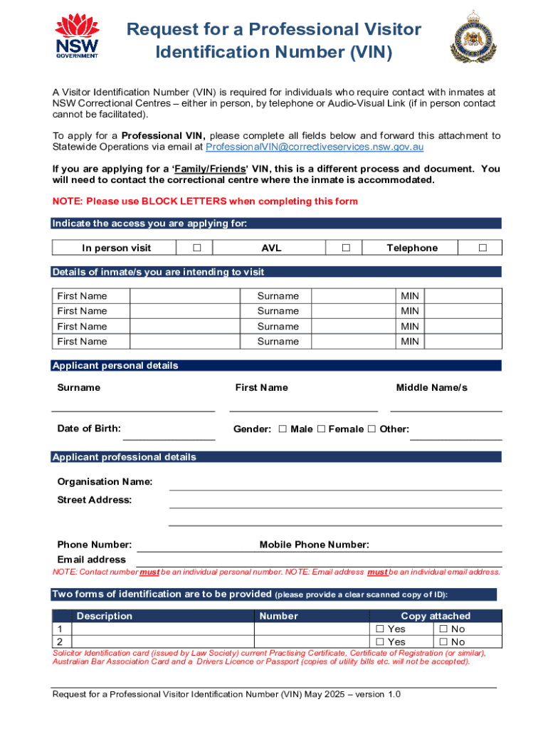 Visitor Identification Number Vin - Fill Online, Printable, Fillable ...
