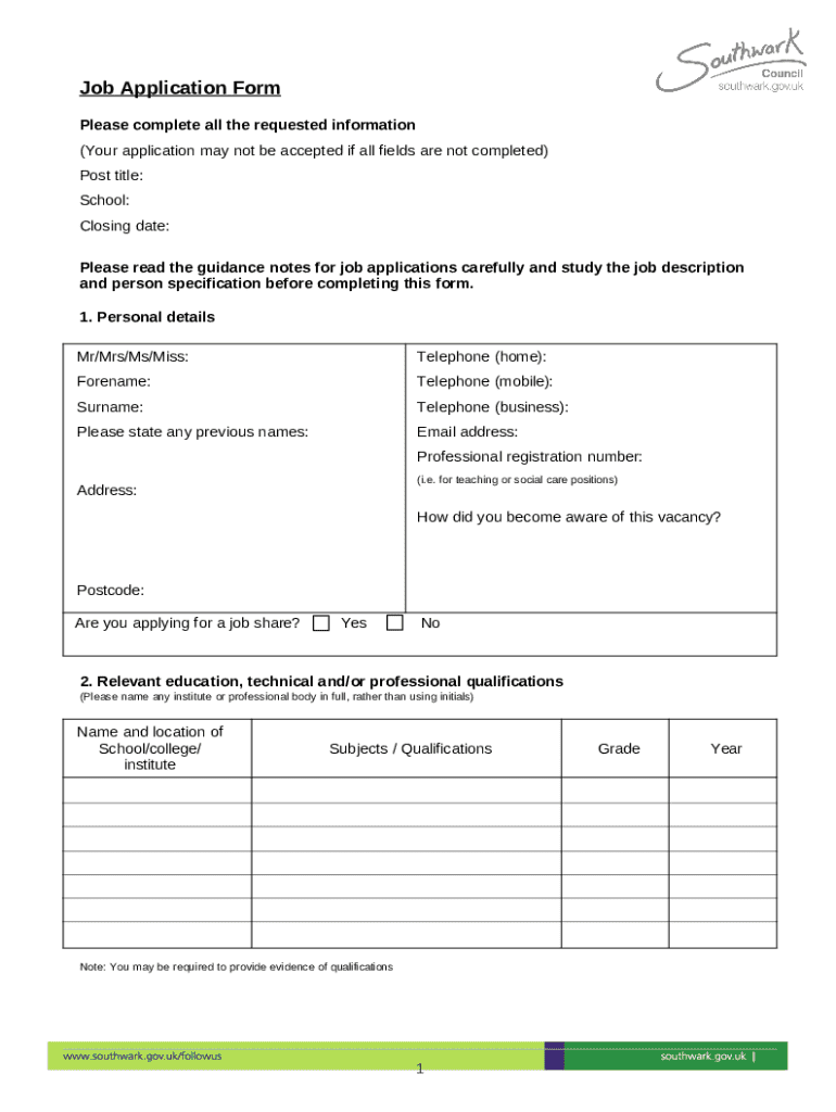 Job Application Doc Template | pdfFiller