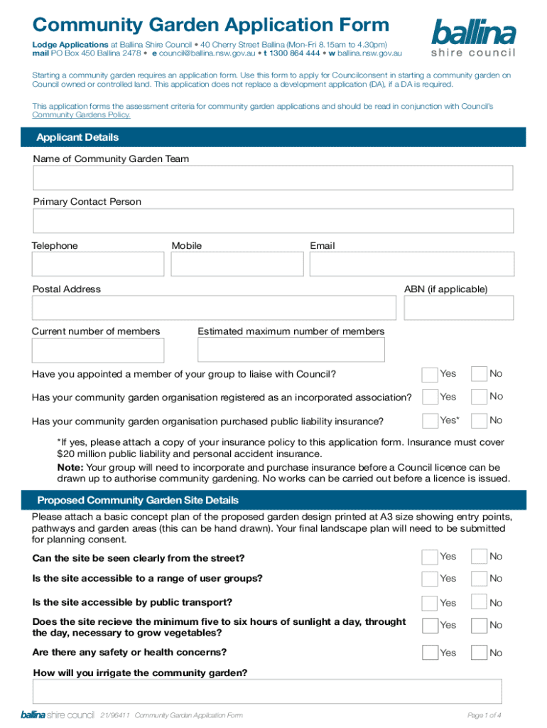 Fillable Online Community Garden Application Fax Email Print - pdfFiller
