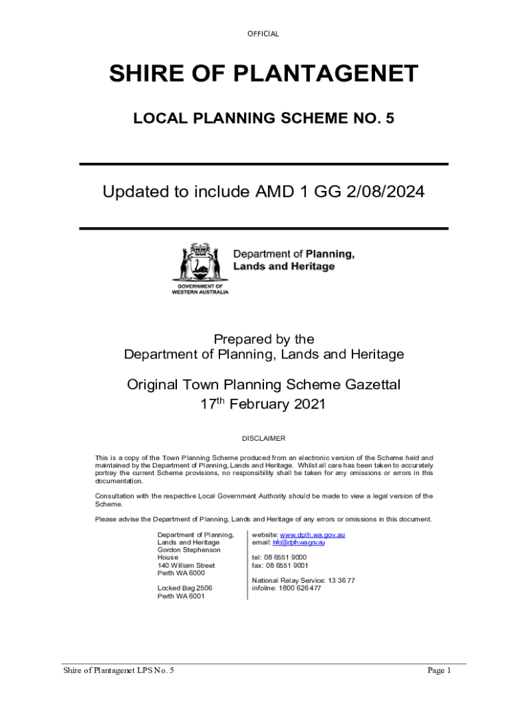 Fillable Online Shire of Plantagenet Local Planning Scheme No. 5 Fax ...