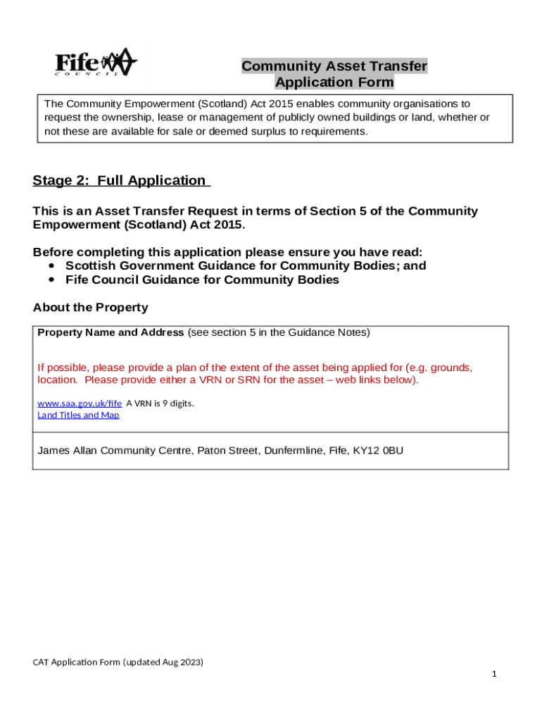 Community Asset Transfer Application Doc Template | pdfFiller