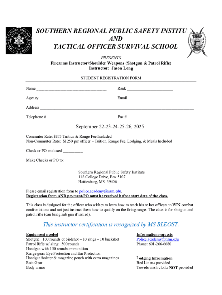 Fillable Online Firearms Instructor/shoulder Weapons Course ...