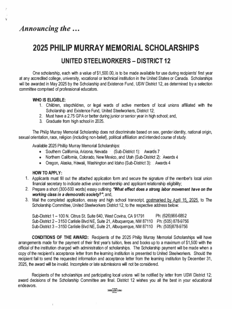 Fillable Online 2025 Philip Murray Memorial Scholarships Fax Email Print - pdfFiller