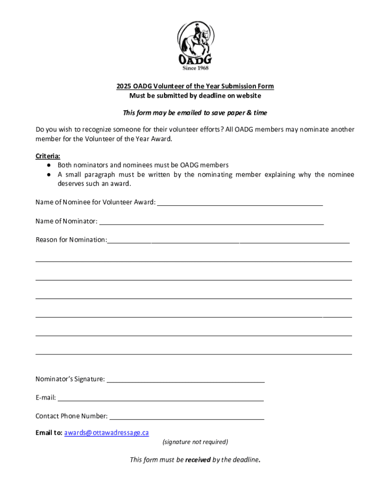 Fillable Online Volunteer of the Year Submission Form Fax Email Print - pdfFiller