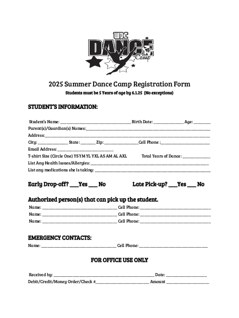Fillable Online 2025 Summer Dance Camp Registration Fax Email Print ...