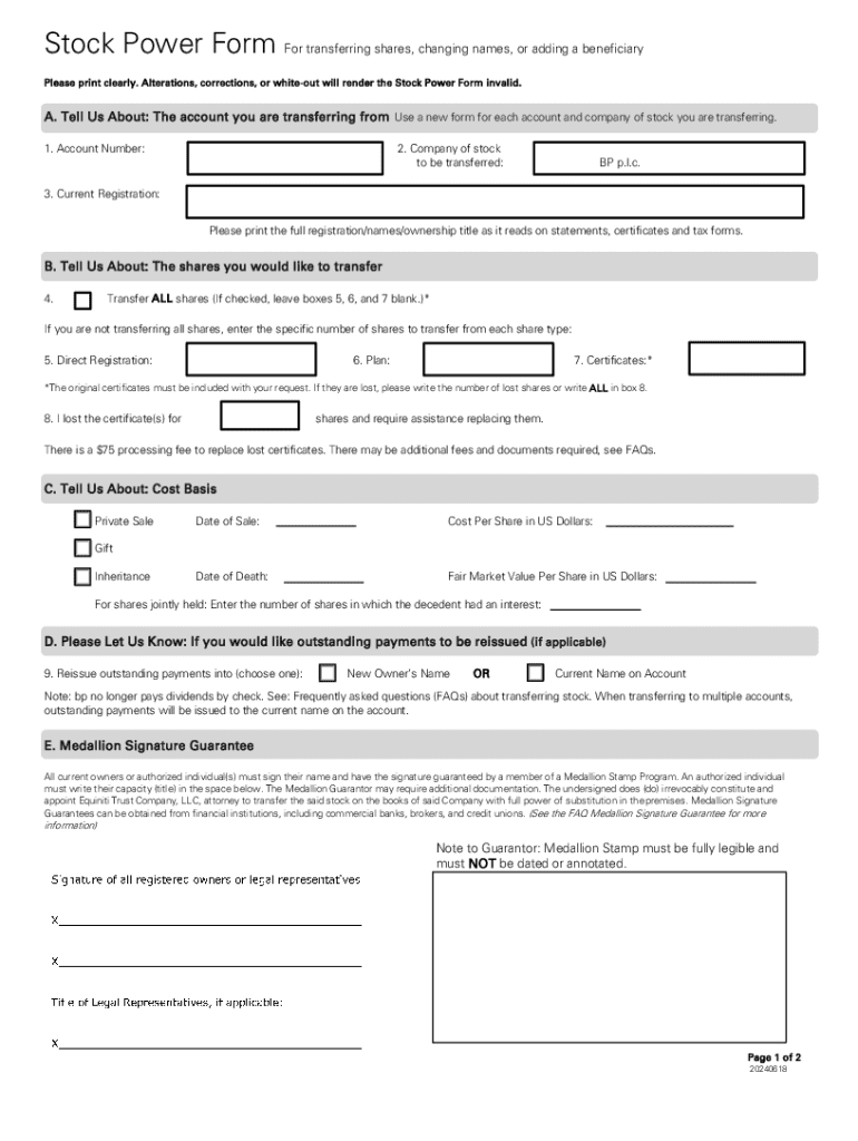 Fillable Online Stock Power Form for Transferring Shares Fax Email ...