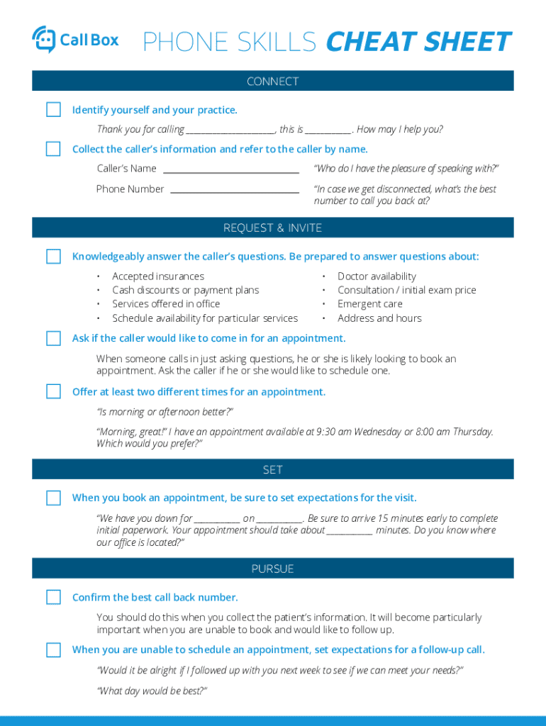 Fillable Online Phone Skills Cheat Sheet Fax Email Print - pdfFiller
