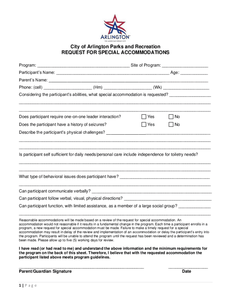 Fillable Online Request for Special Accommodations Fax Email Print ...