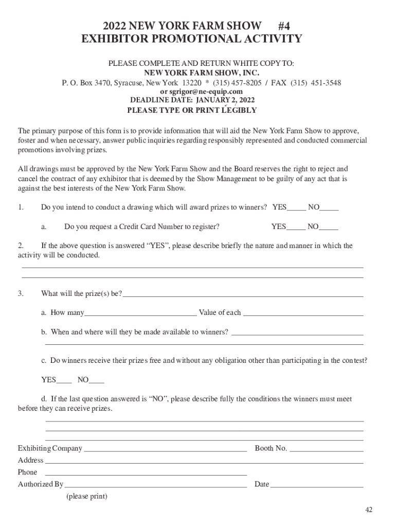Fillable Online Exhibitor Promotional Activity Form Fax Email Print ...