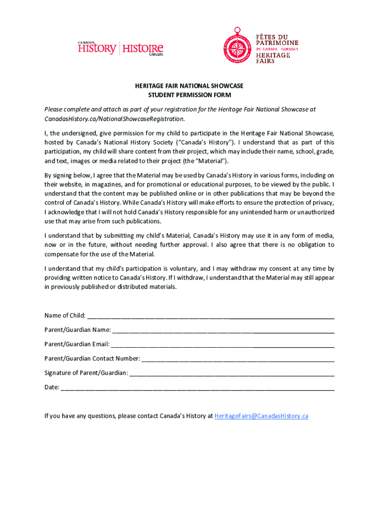 Fillable Online Heritage Fair National Showcase Fax Email Print - pdfFiller