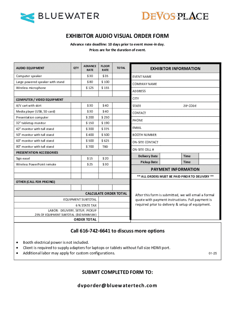 Fillable Online Exhibitor Audio Visual Order Form Fax Email Print - pdfFiller