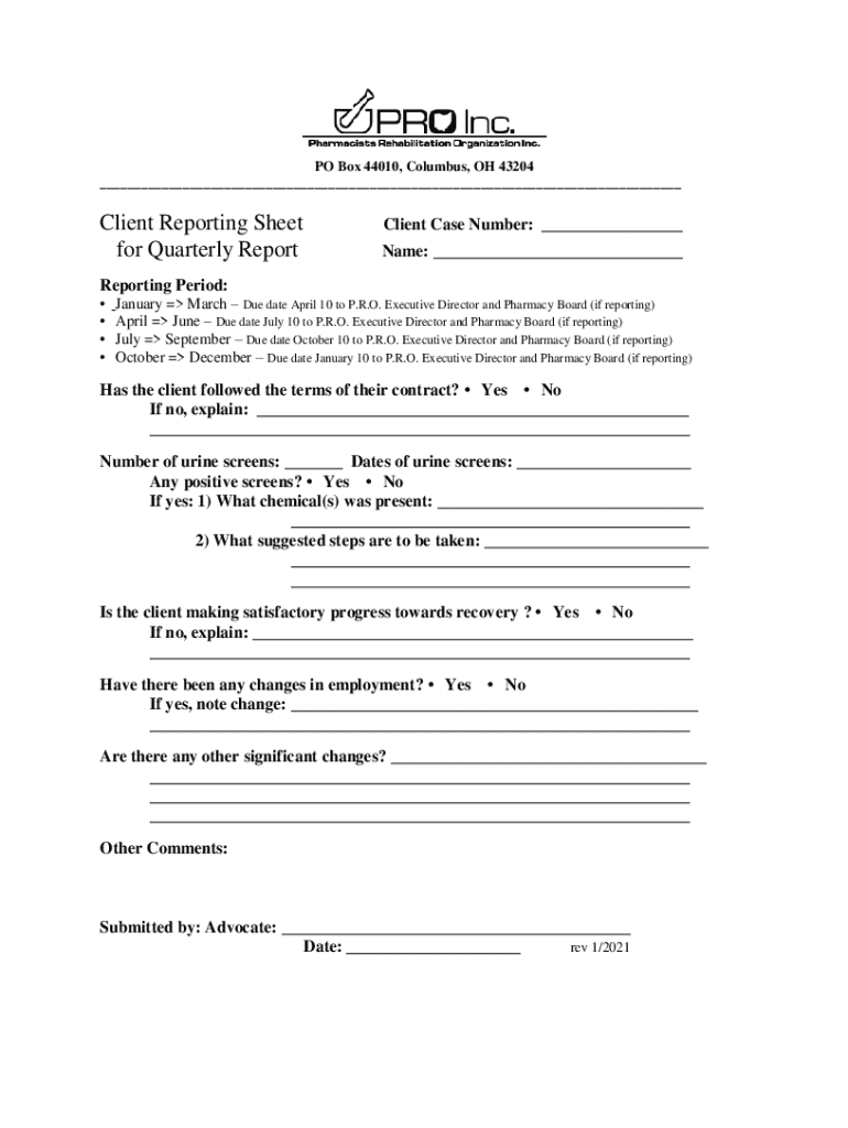 Fillable Online Client Reporting Sheet for Quarterly Report Fax Email ...
