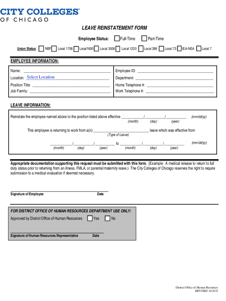 Fillable Online Leave Reinstatement Form Fax Email Print - pdfFiller