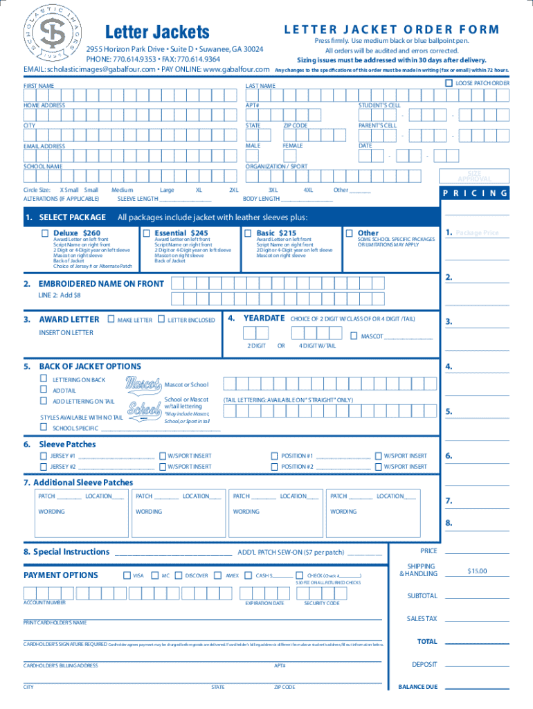 Fillable Online Letter Jacket Order Form Fax Email Print - pdfFiller