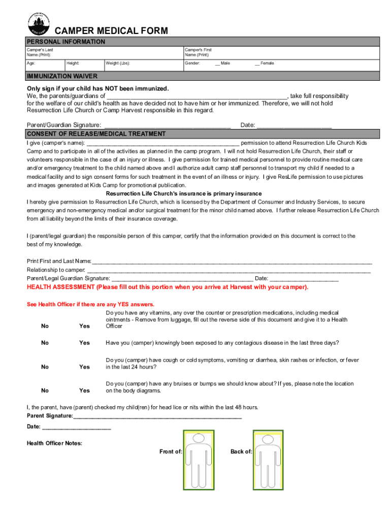 Fillable Online Camper Medical Form Fax Email Print - pdfFiller