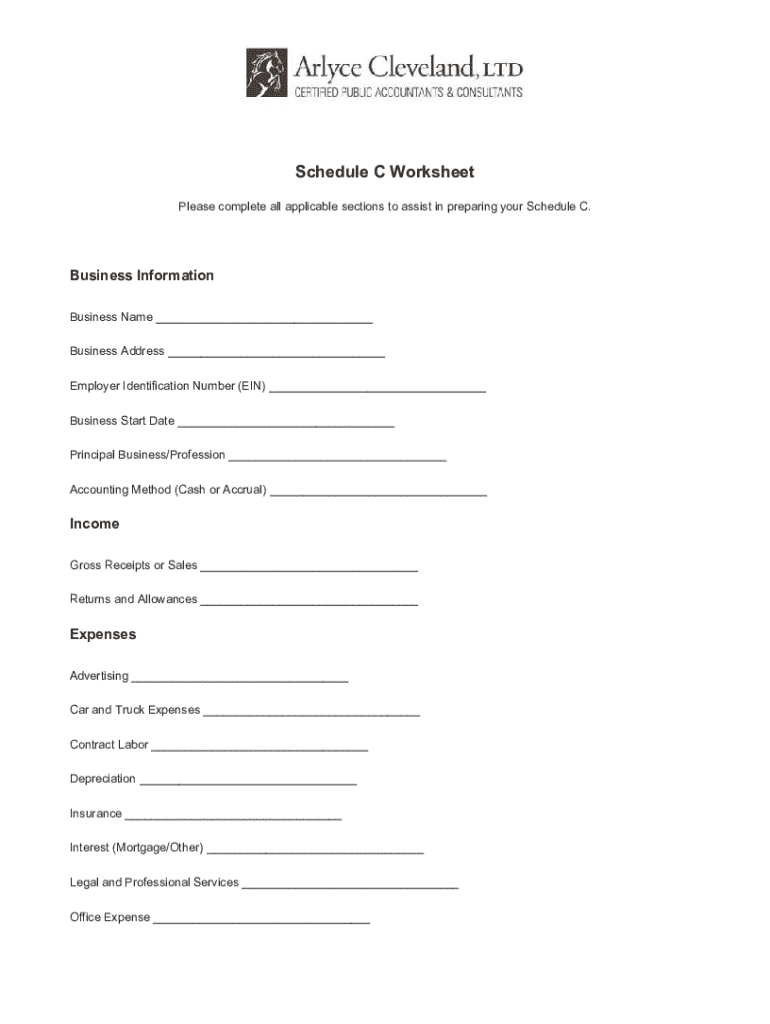 Fillable Online Schedule C Worksheet Fax Email Print - pdfFiller