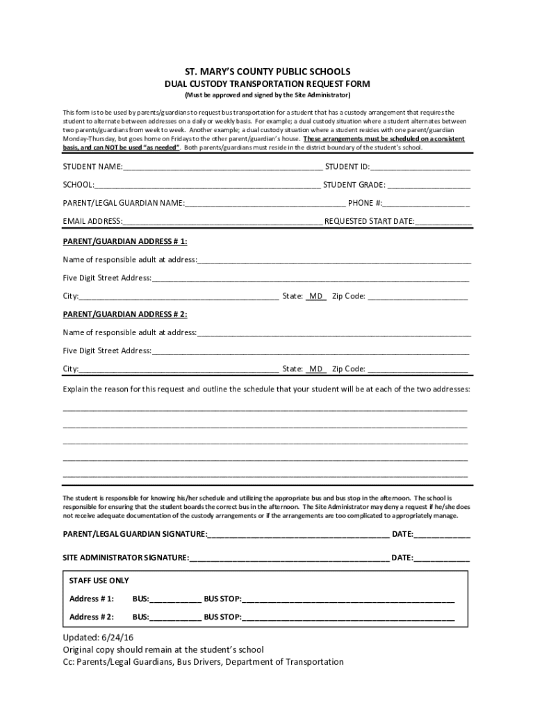 Fillable Online Dual Custody Transportation Request Fax Email Print ...