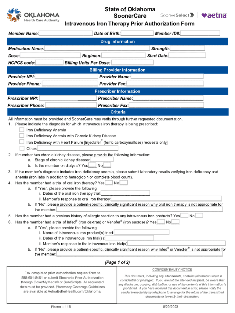 Fillable Online Intravenous Iron Therapy Prior Authorization Form Fax Email Print - pdfFiller