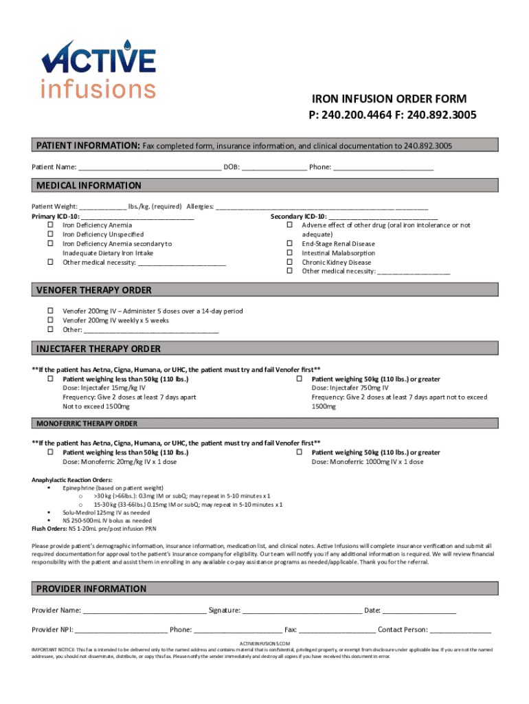Fillable Online Iron Infusion Order Form Fax Email Print - pdfFiller
