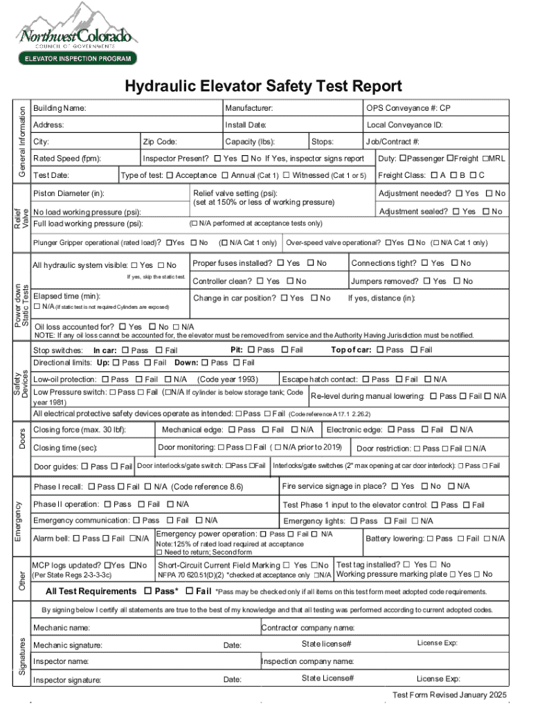 Fillable Online Hydraulic Elevator Safety Test Report Fax Email Print ...